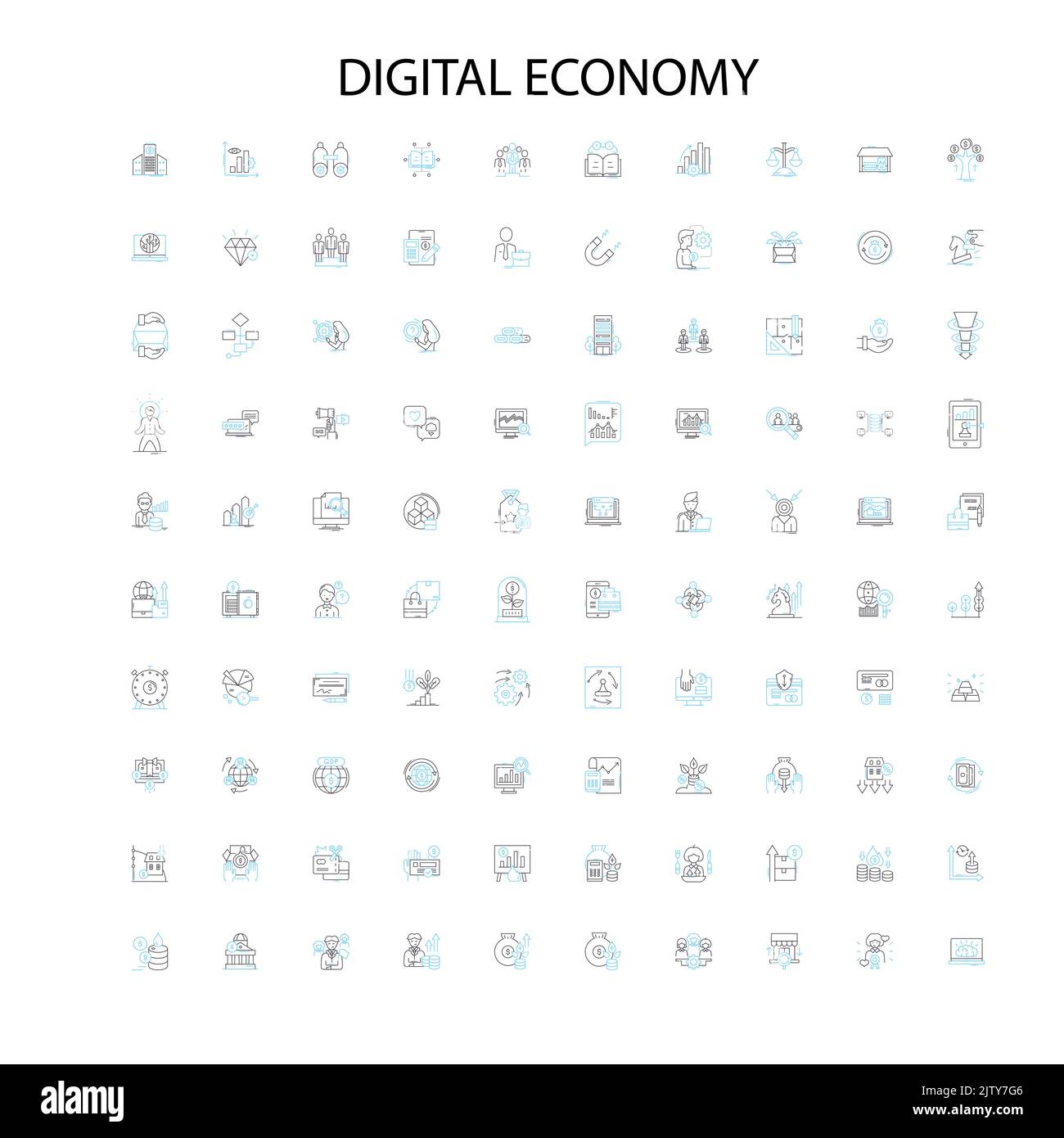 digital economy icons, signs, outline symbols, concept linear ...