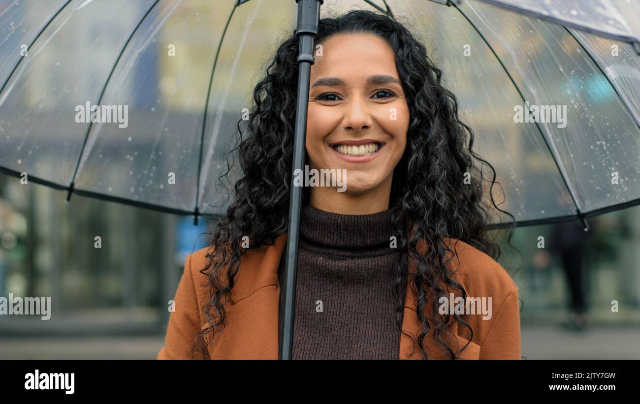 Portrait of young beautiful female carefree happy hispanic woman mixed ...
