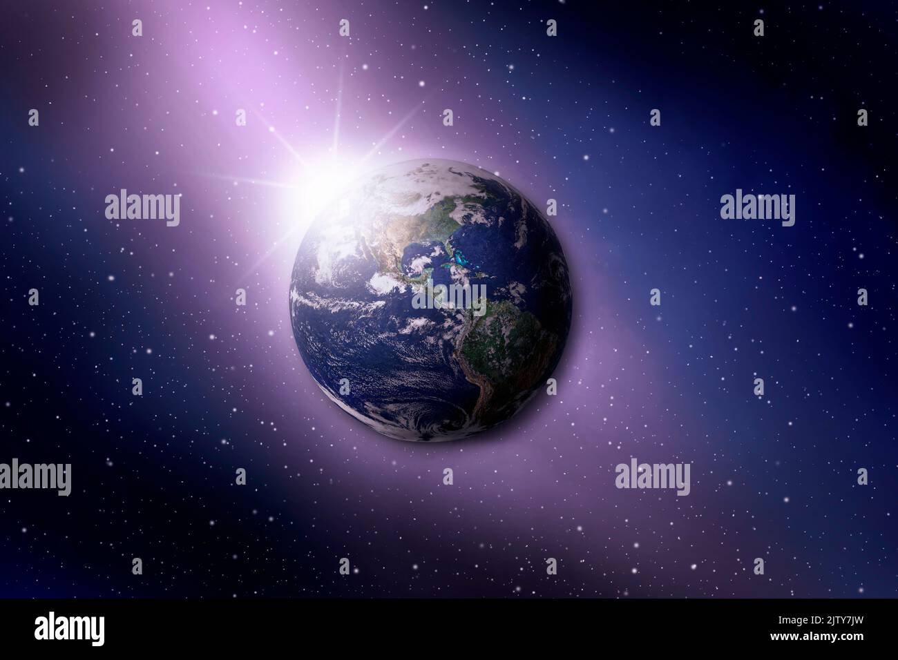 View of looking planet earth on space galaxy and star background ...
