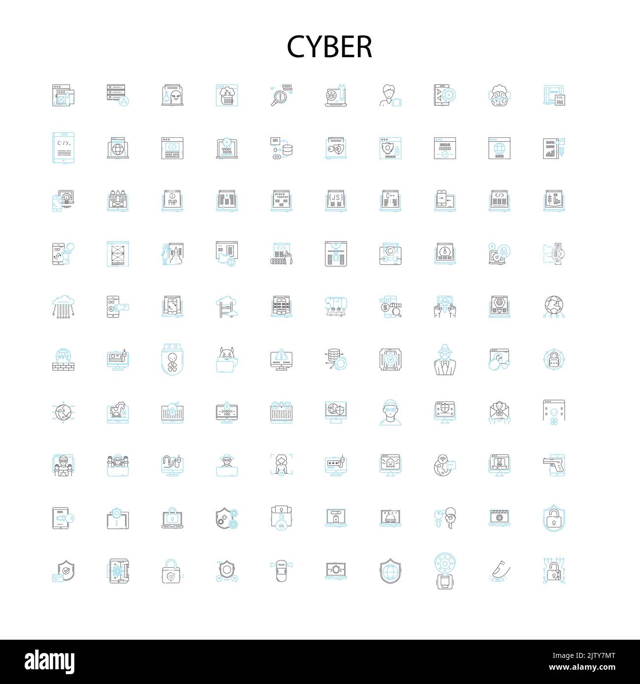Cyber Icons Signs Outline Symbols Concept Linear Illustration Line