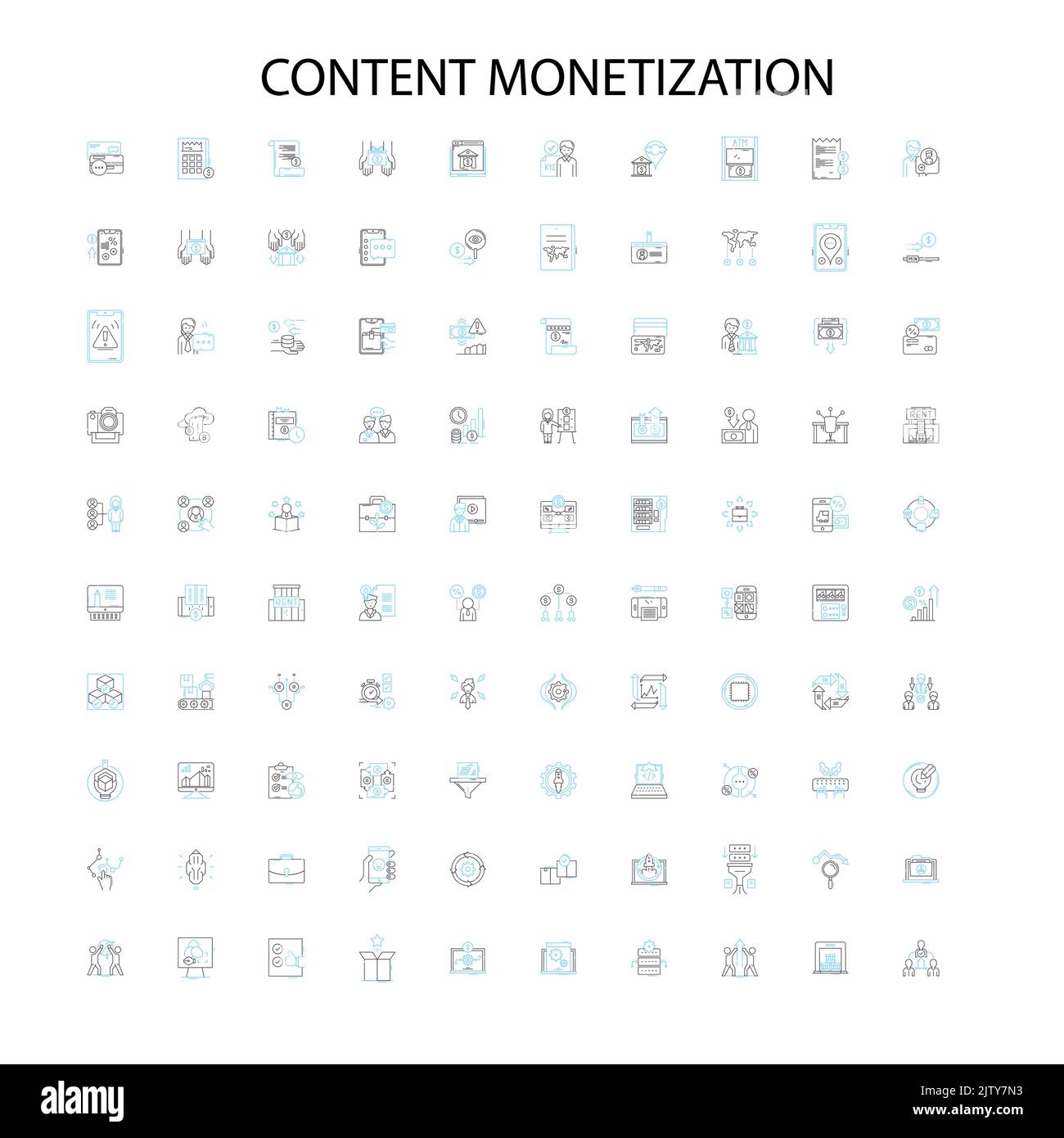 content monetization icons, signs, outline symbols, concept linear ...