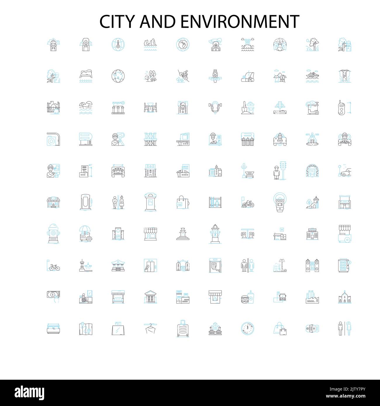 city and environment icons, signs, outline symbols, concept linear ...