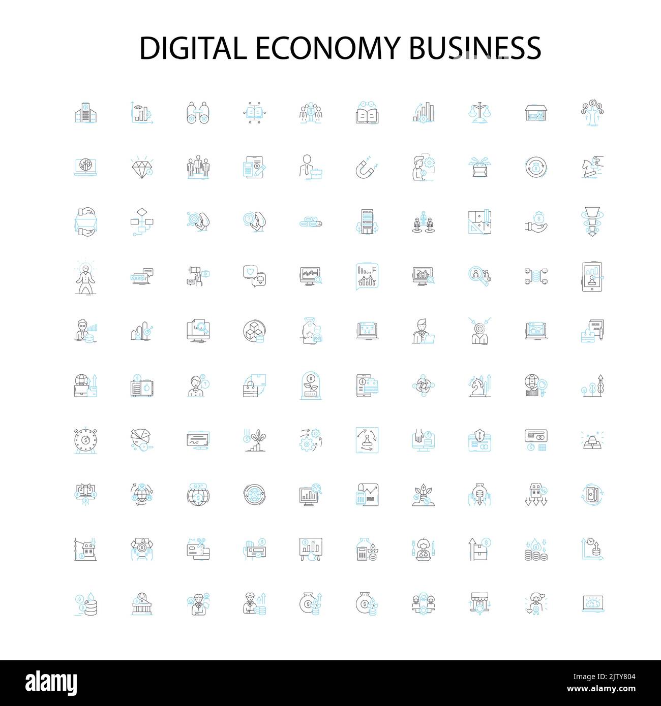 digital economy business icons, signs, outline symbols, concept linear illustration line ...