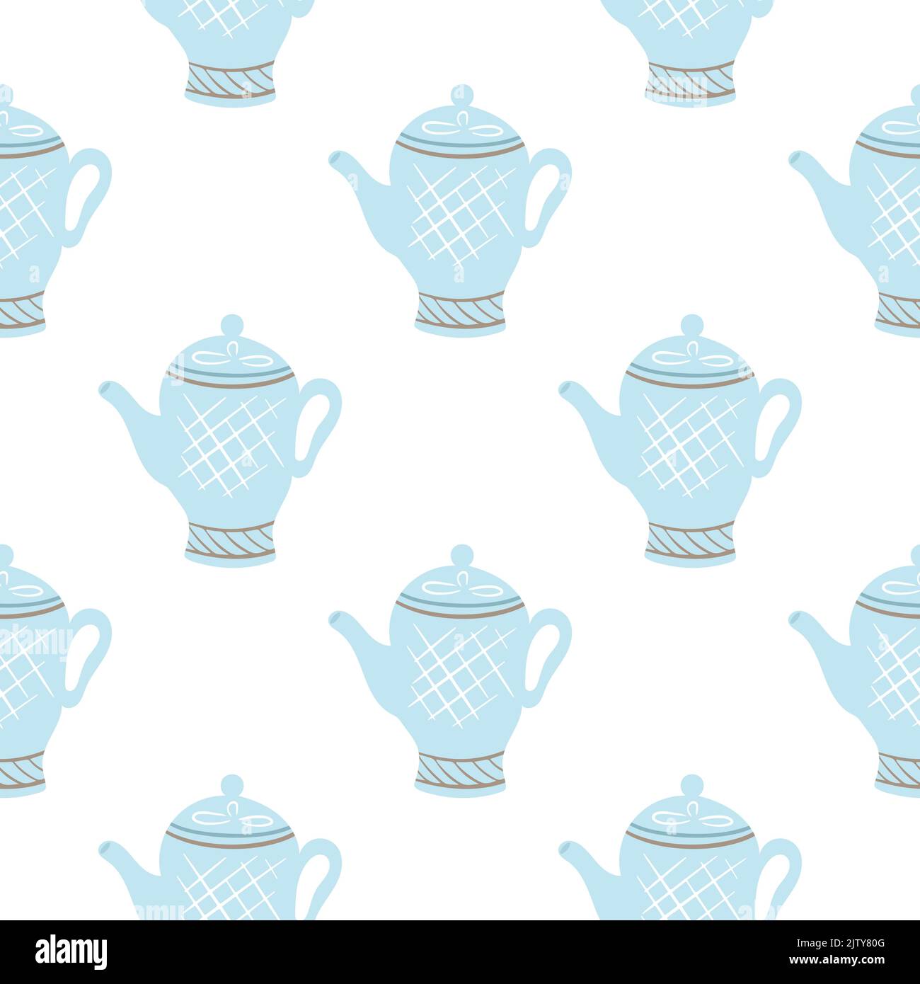 Blue painted porcelain teapots seamless pattern. Continuous background ...