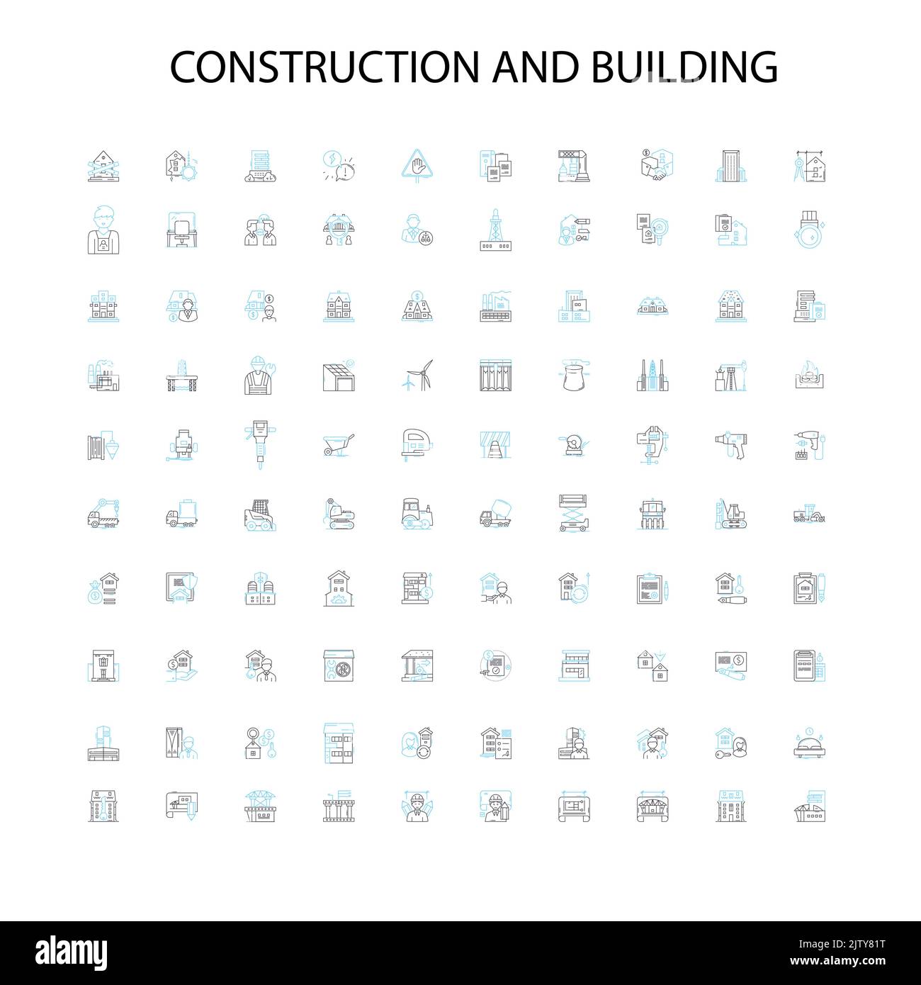 construction and building icons, signs, outline symbols, concept linear ...