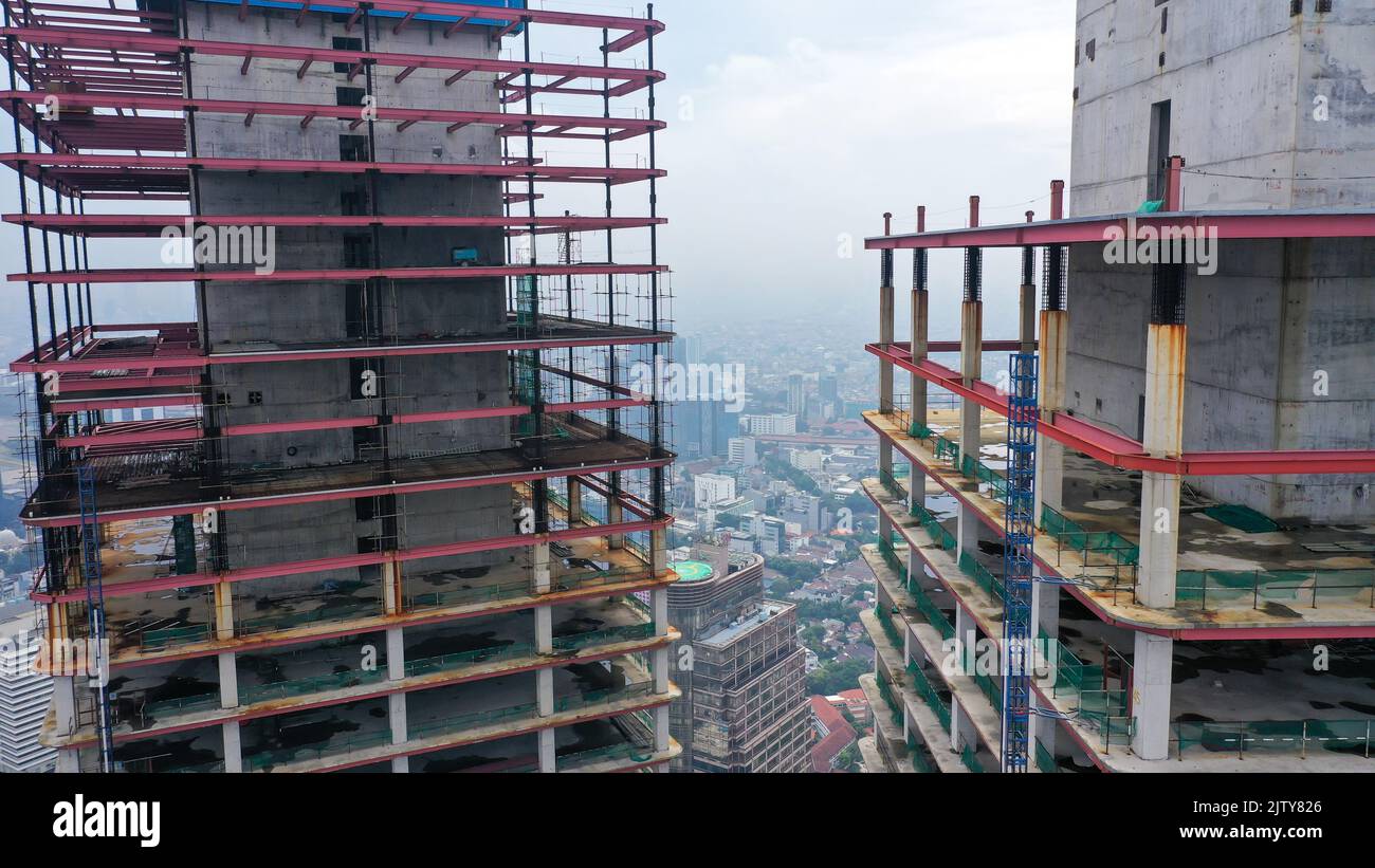 Construction site. High-rise multi-storey buildings under construction ...