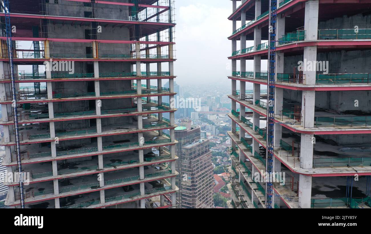 Construction site. High-rise multi-storey buildings under construction ...