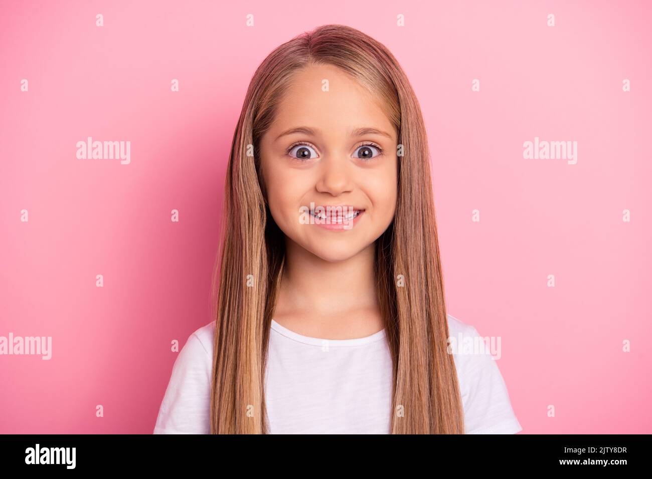 Portrait Of Positive Cheerful Girl Toothy Beaming Smile Toothless Front