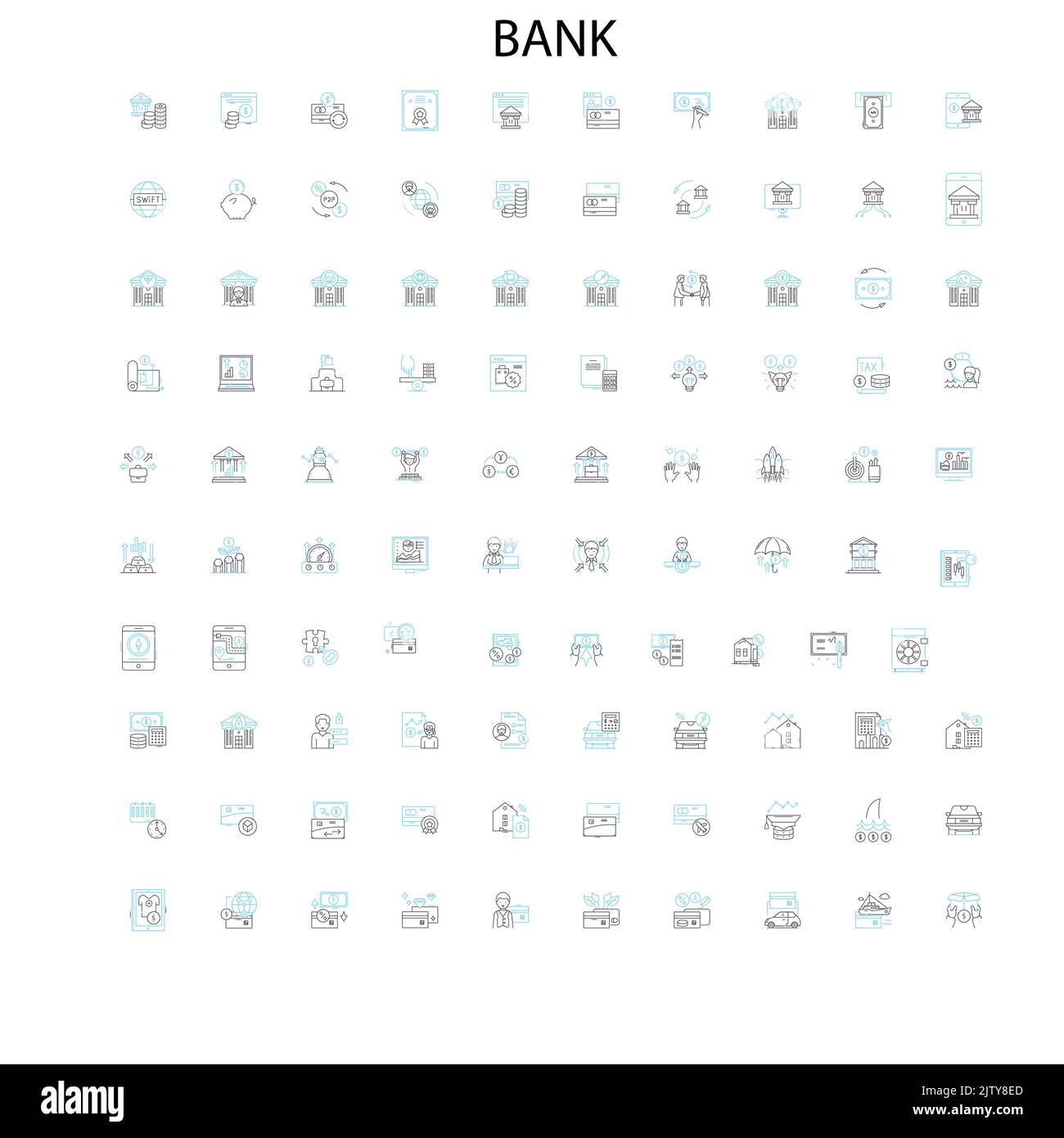 bank icons, signs, outline symbols, concept linear illustration line ...
