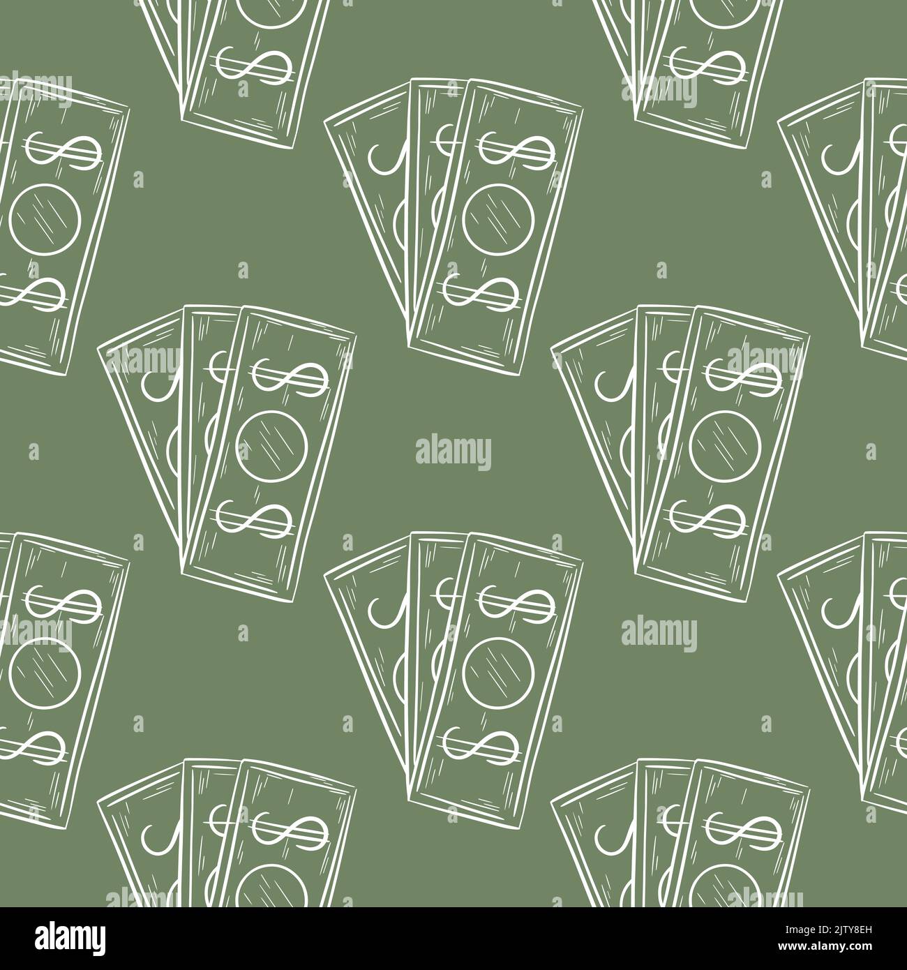Cash money silhouette on green background seamless pattern. Hand ...