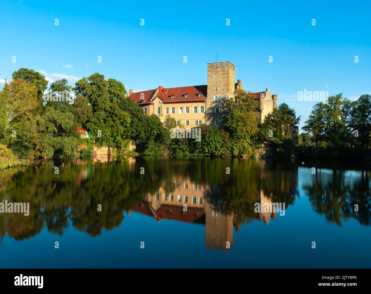 Flechtingen, Germany - August 8, 2022: Historical moated medieval ...