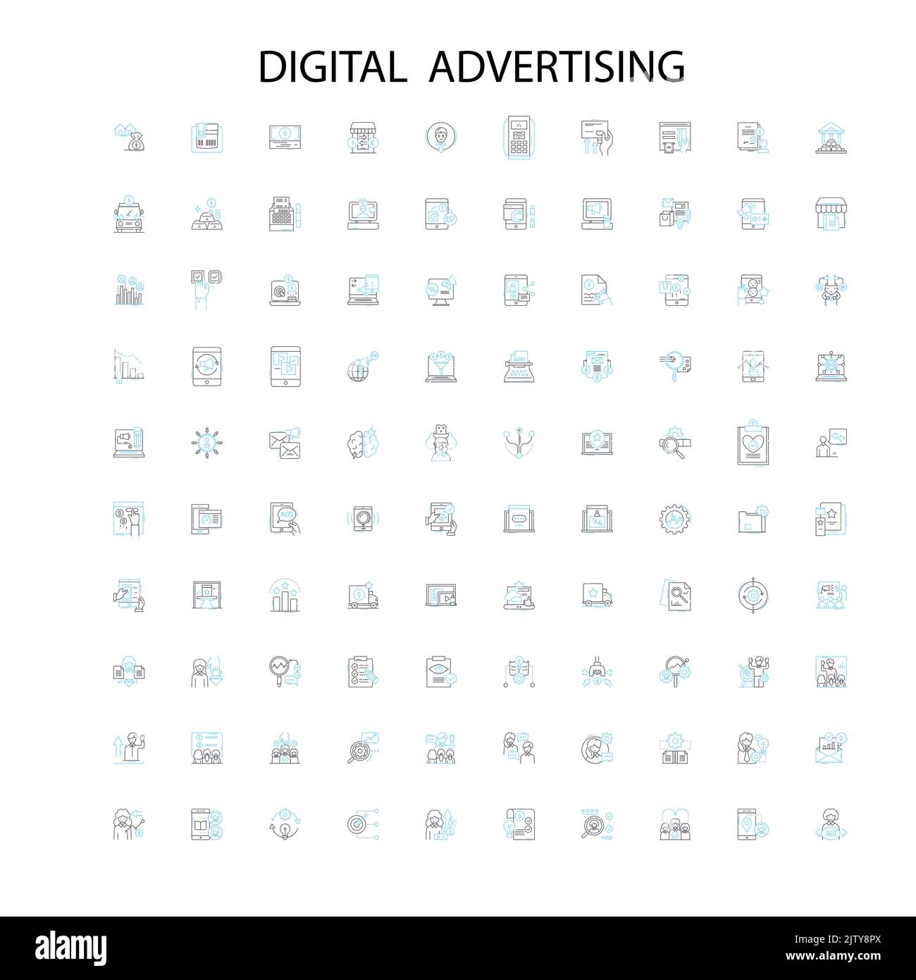 digital advertising icons, signs, outline symbols, concept linear illustration line collection ...