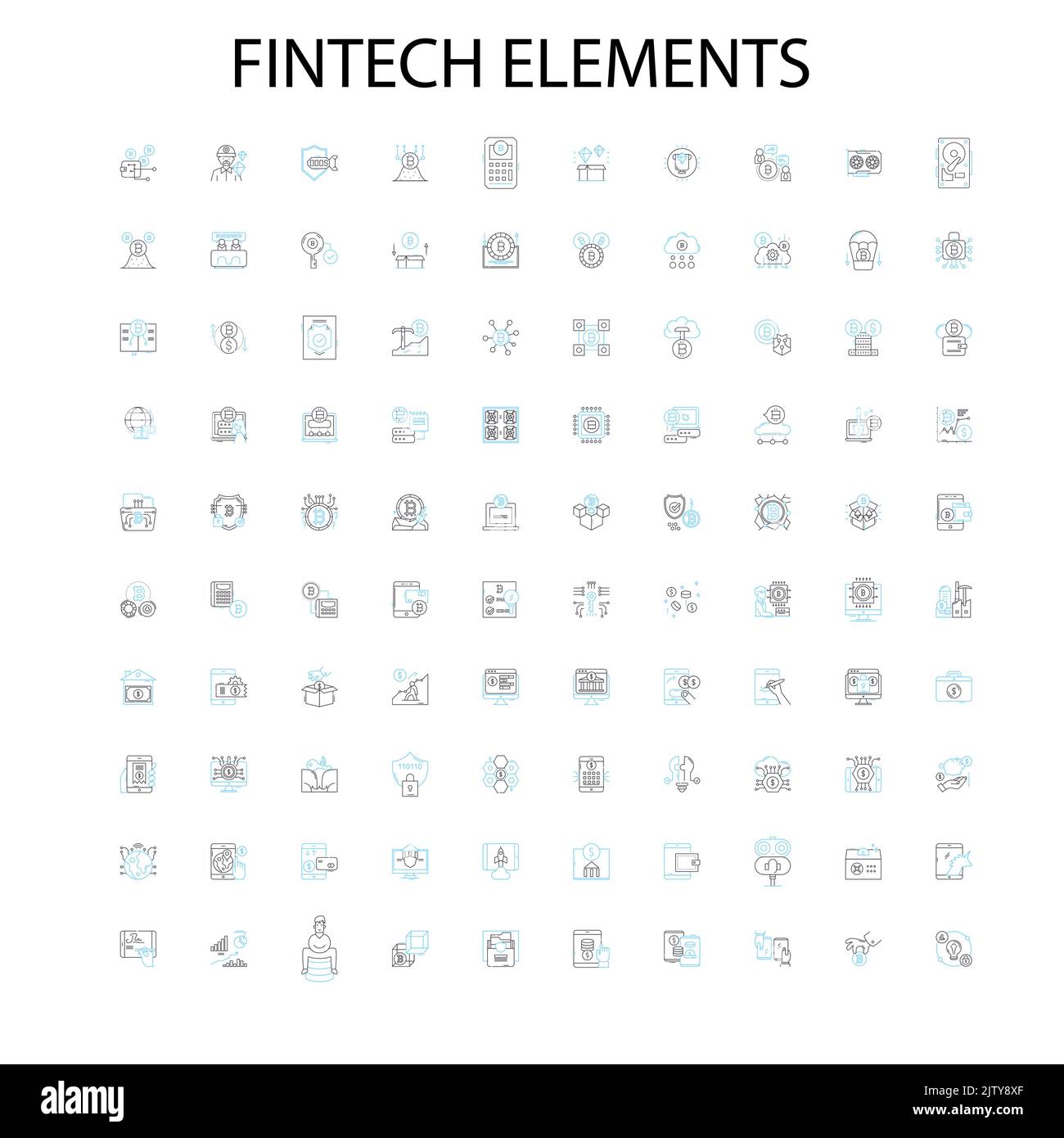 fintech elements icons, signs, outline symbols, concept linear ...