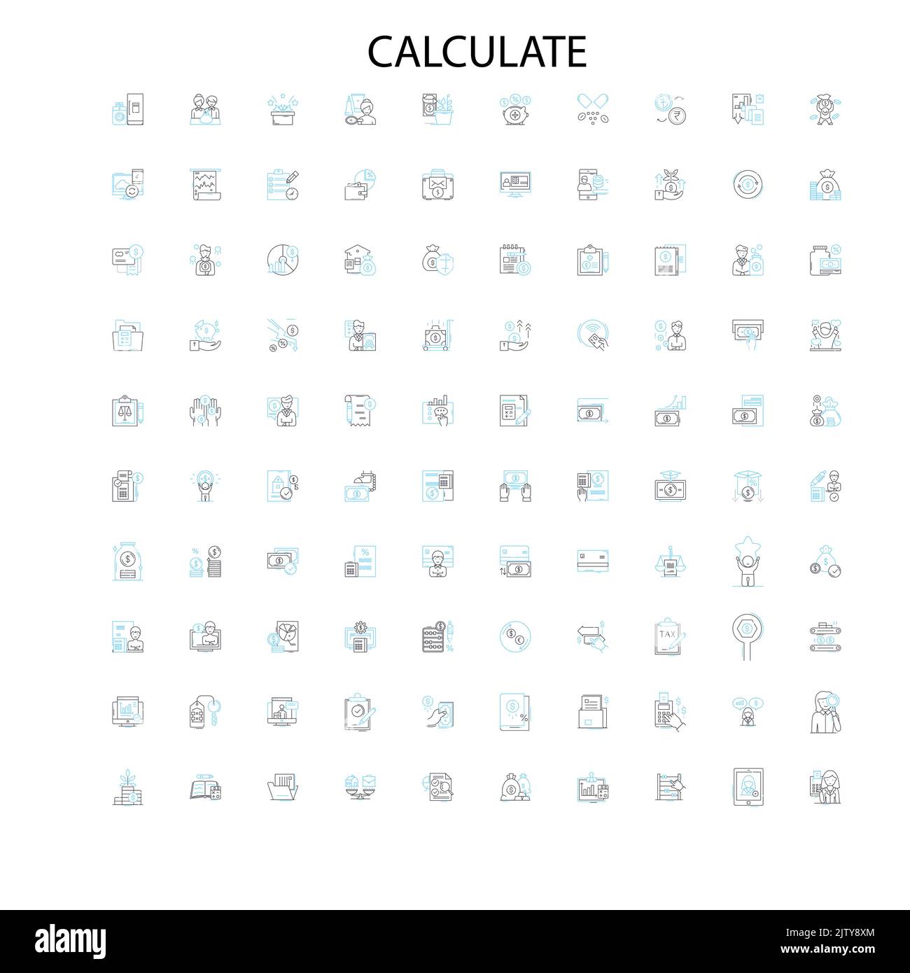 calculate icons, signs, outline symbols, concept linear illustration ...