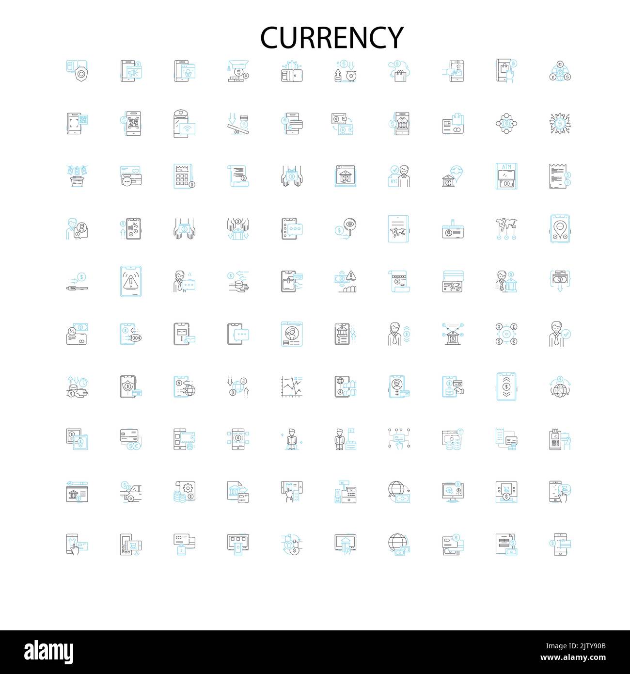 currency icons, signs, outline symbols, concept linear illustration ...