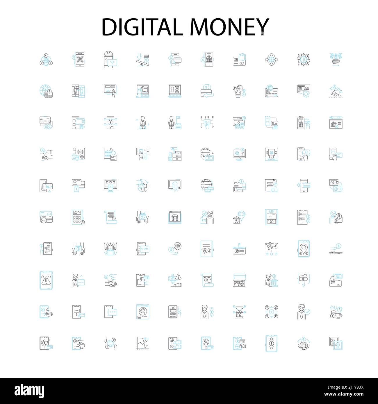 digital money icons, signs, outline symbols, concept linear ...