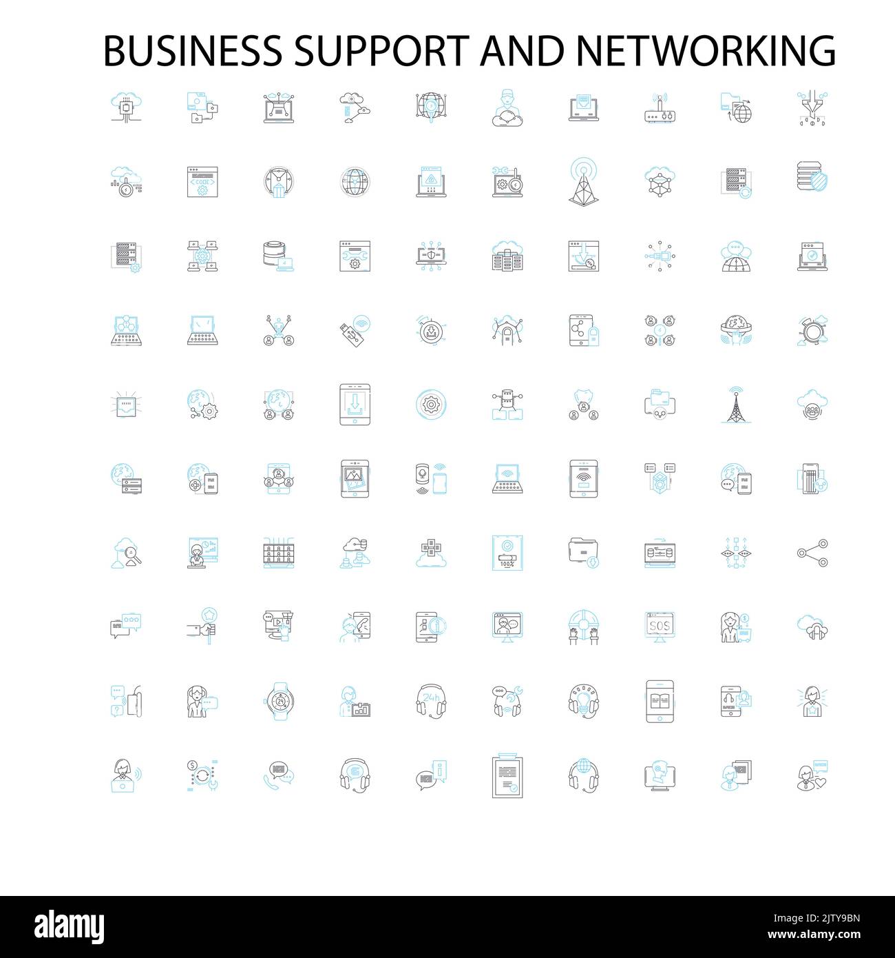business support and networking icons, signs, outline symbols, concept linear illustration line ...