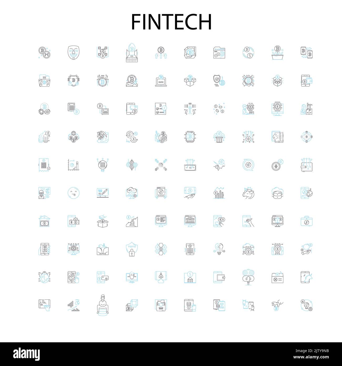 fintech icons, signs, outline symbols, concept linear illustration line ...