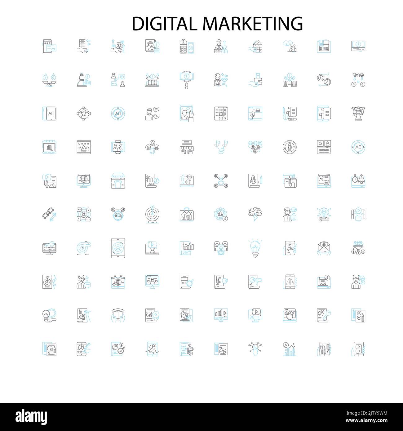 digital marketing icons, signs, outline symbols, concept linear illustration line collection ...
