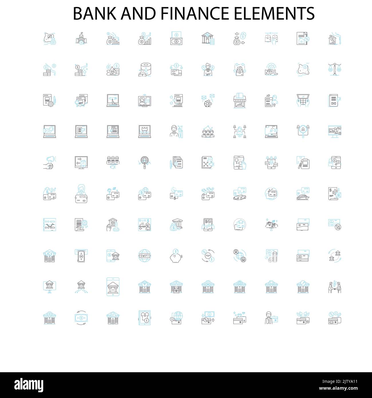 bank and finance elements icons, signs, outline symbols, concept linear ...