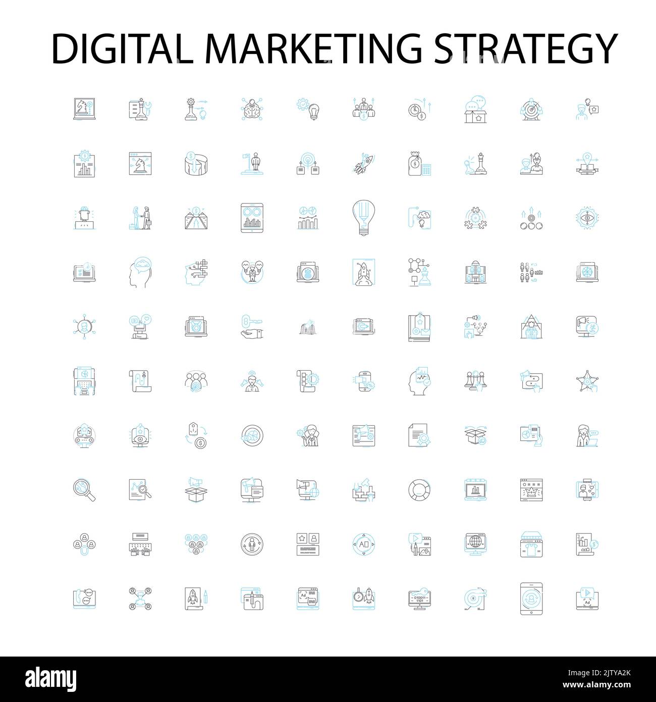 digital marketing strategy icons, signs, outline symbols, concept linear illustration line ...