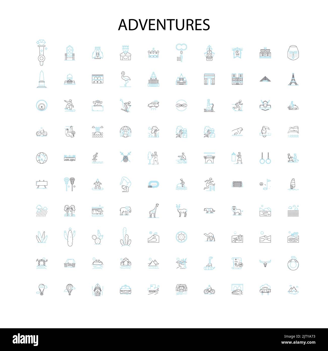 adventures icons, signs, outline symbols, concept linear illustration ...