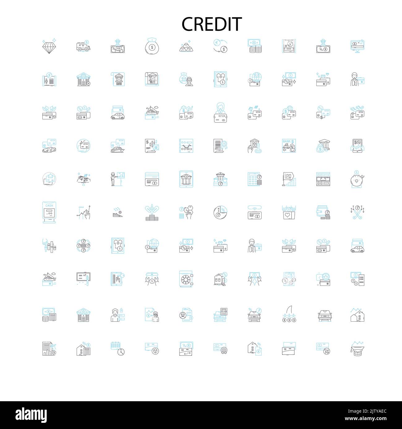 credit icons, signs, outline symbols, concept linear illustration line ...