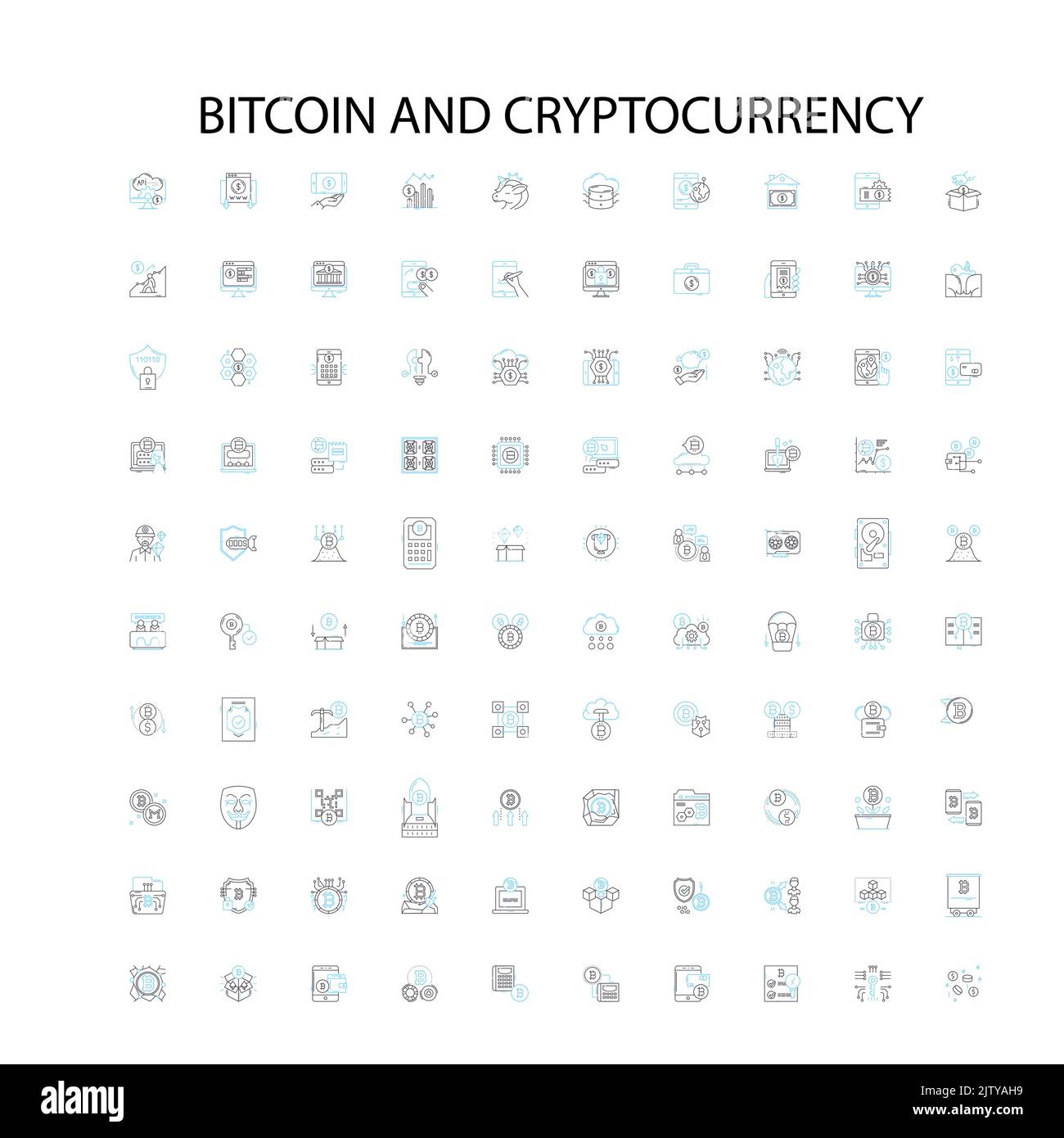 bitcoin and cryptocurrency icons, signs, outline symbols, concept ...