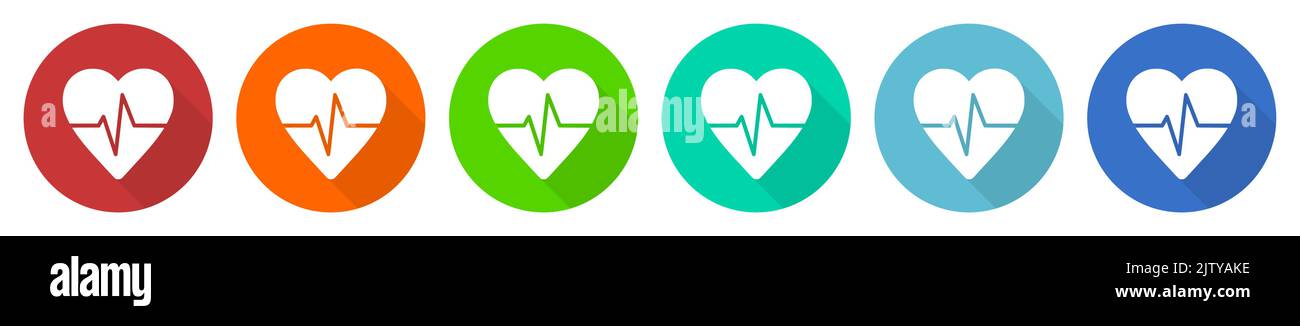 Pulse icon set, flat design vector illustration in 6 colors options for ...