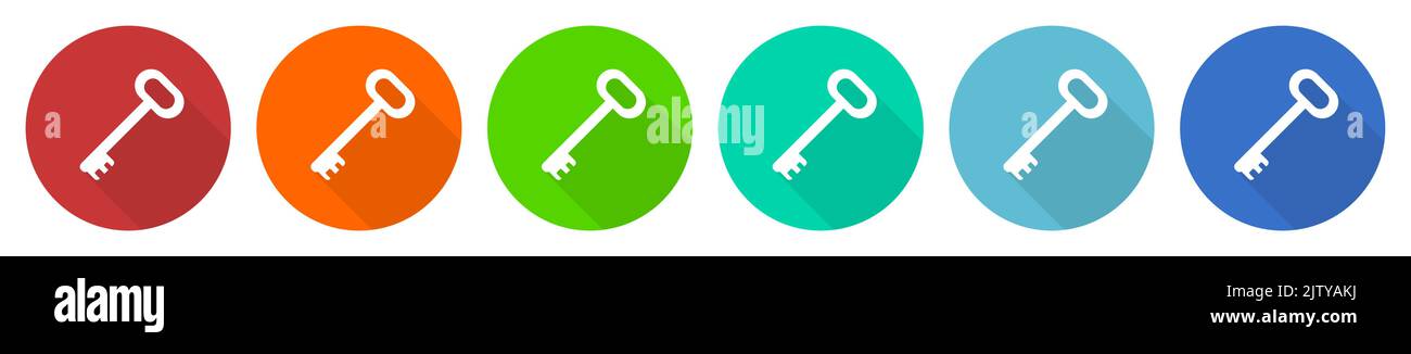 Key icon set, flat design vector illustration in 6 colors options for ...