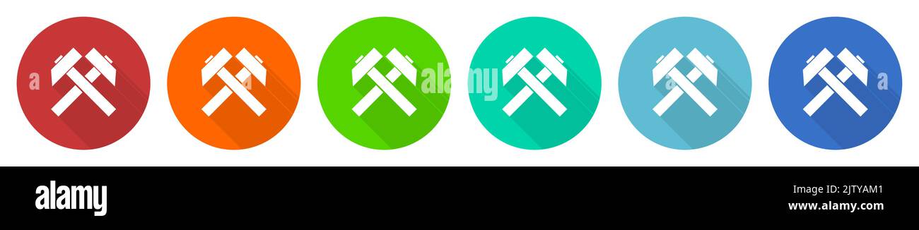 Mining icon set, flat design vector illustration in 6 colors options ...