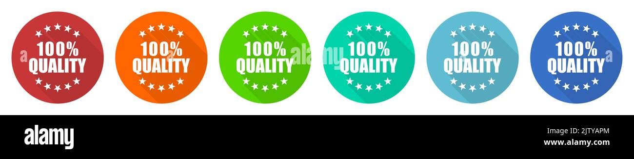 Quality icon set, flat design vector illustration in 6 colors options ...