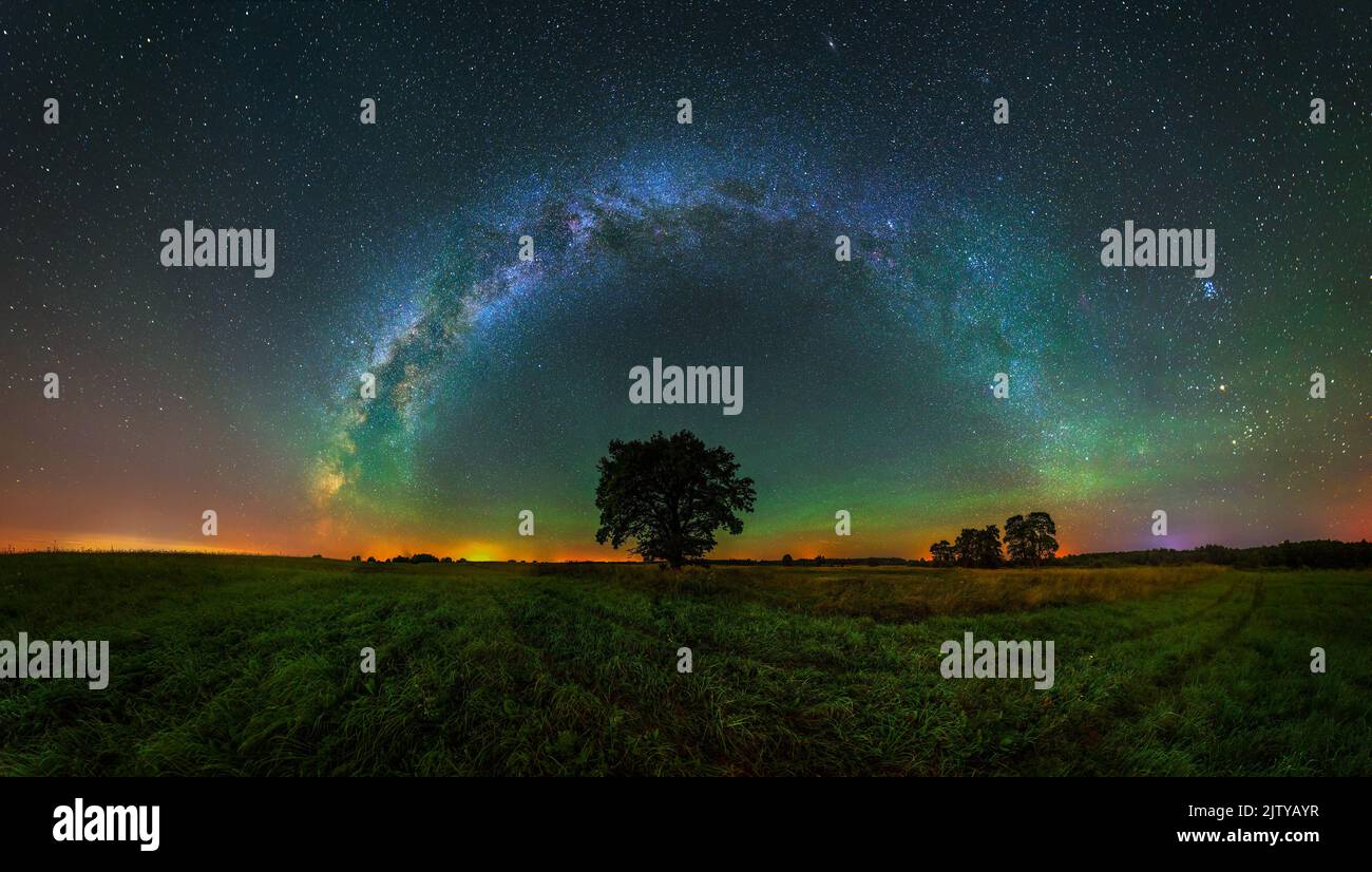 Panorama view of milky way in the night sky, deep starry sky with Milky ...