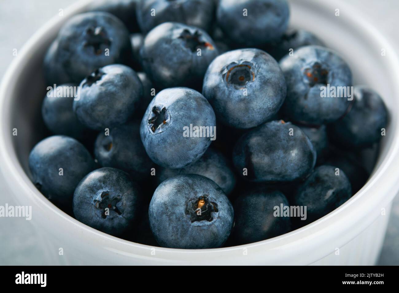 Blueberry. White bowl of fresh blueberries on grey stone background ...