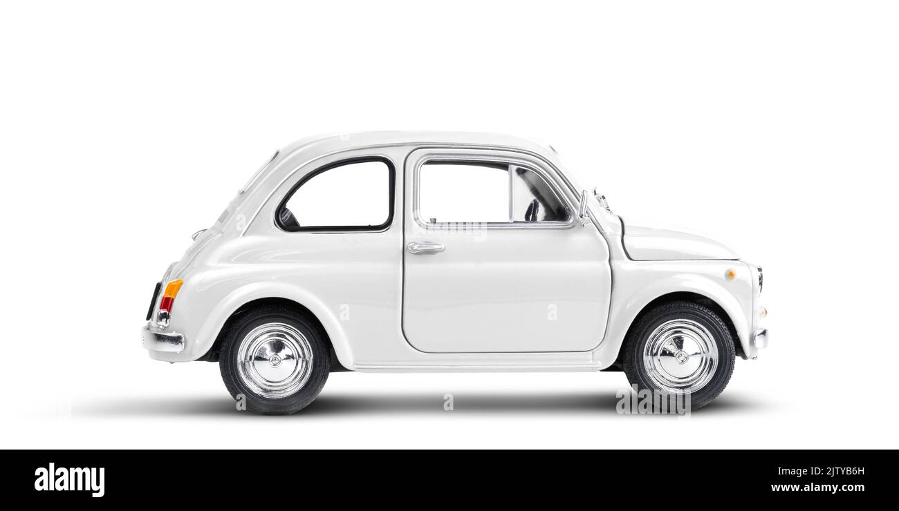 White vintage toy car isolated on white background Stock Photo - Alamy