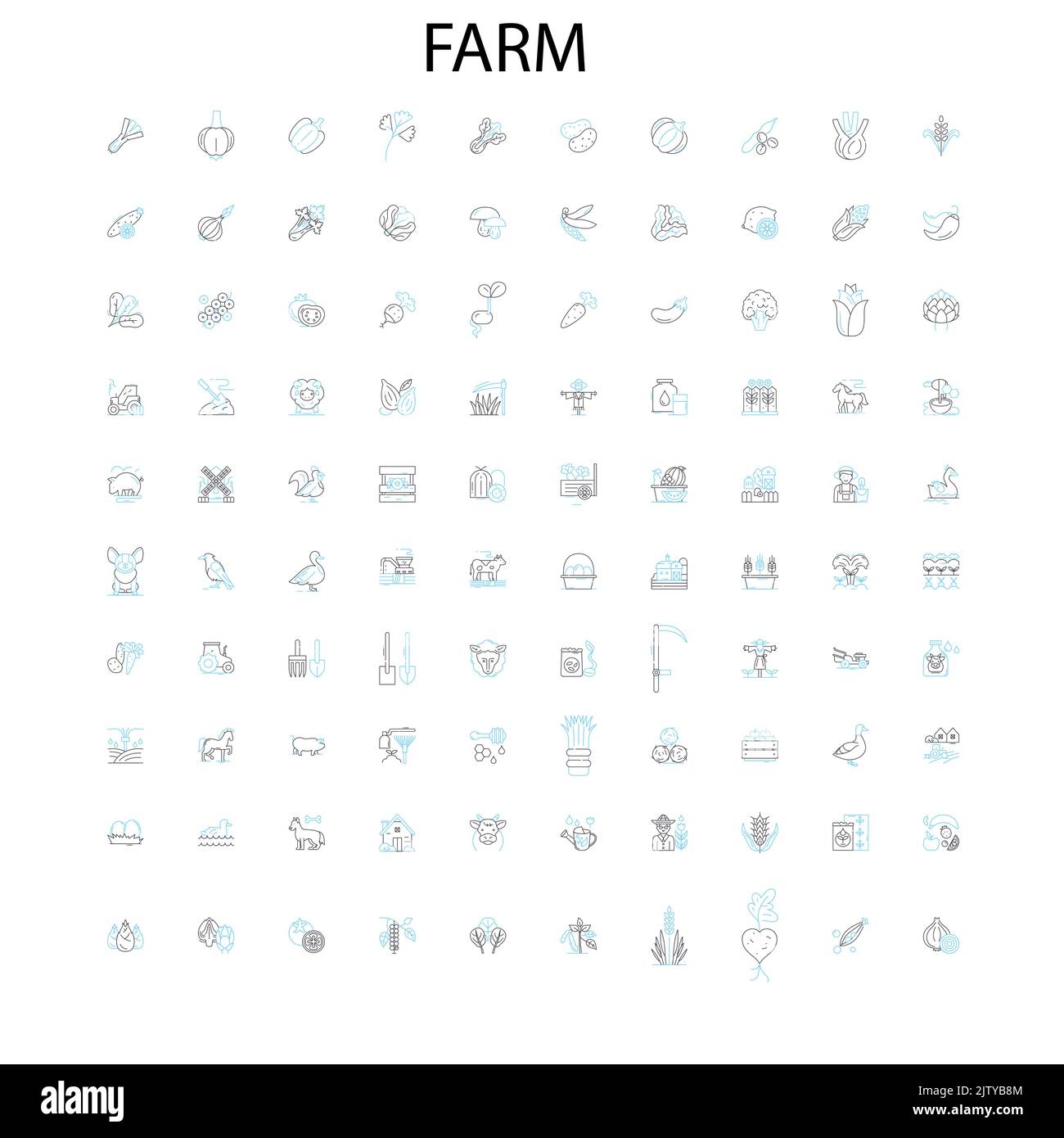 farm icons, signs, outline symbols, concept linear illustration line ...