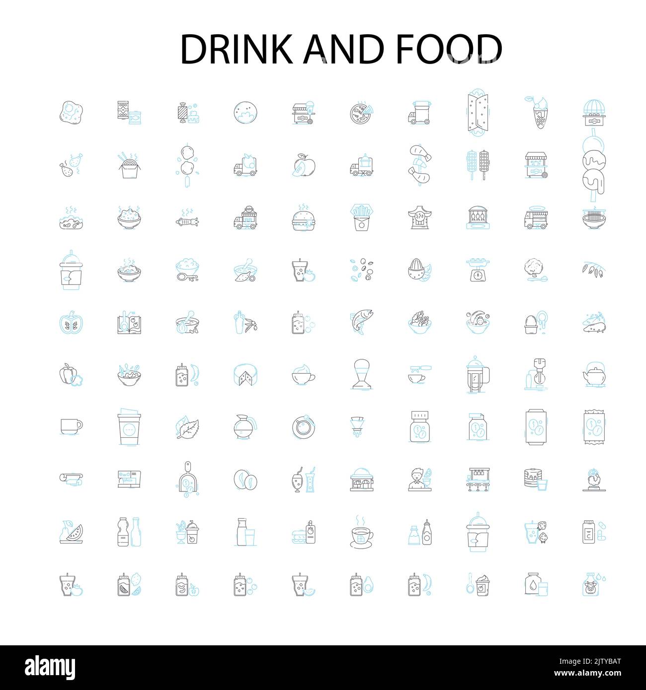 drink and food icons, signs, outline symbols, concept linear ...