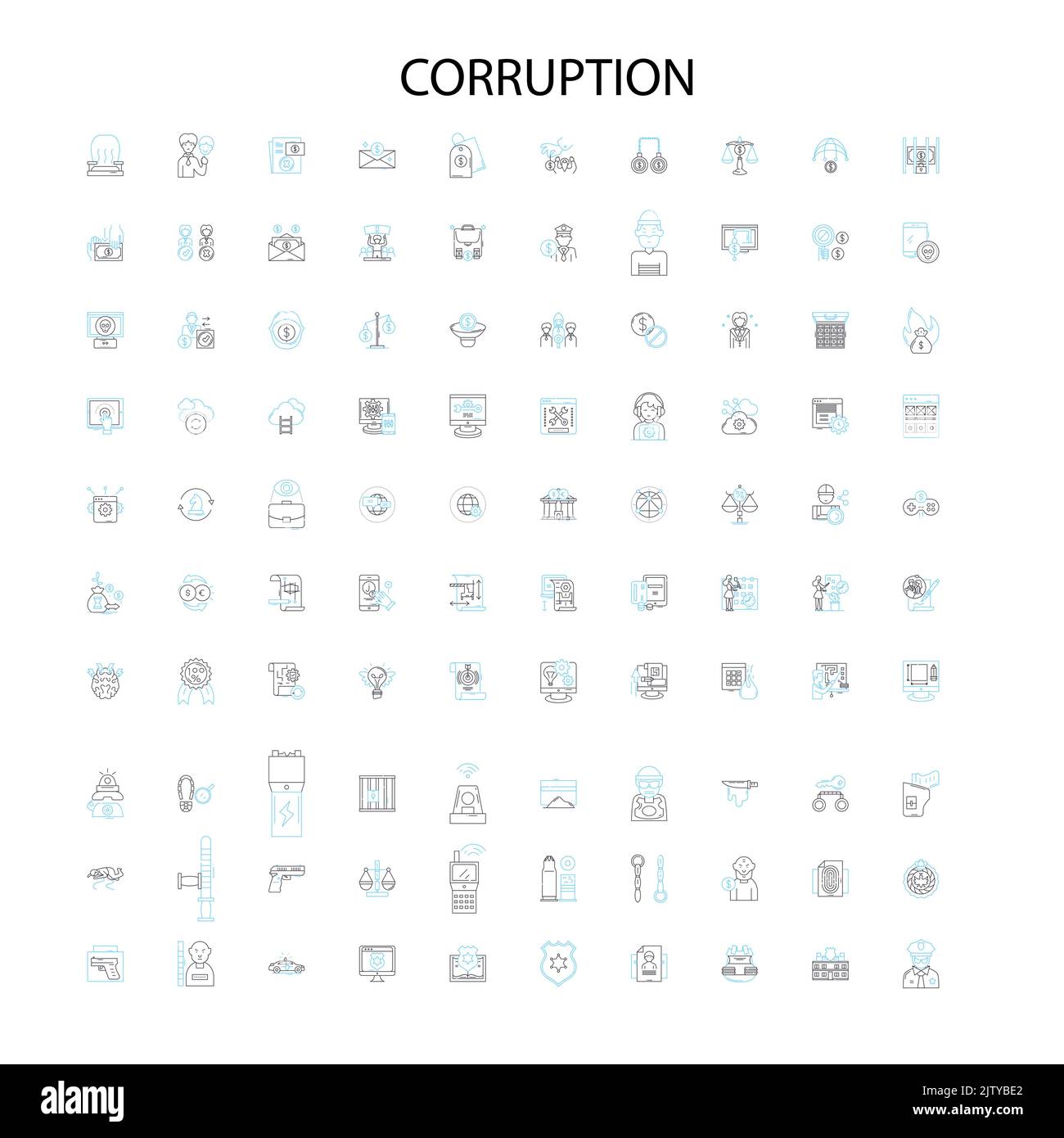 corruption icons, signs, outline symbols, concept linear illustration ...