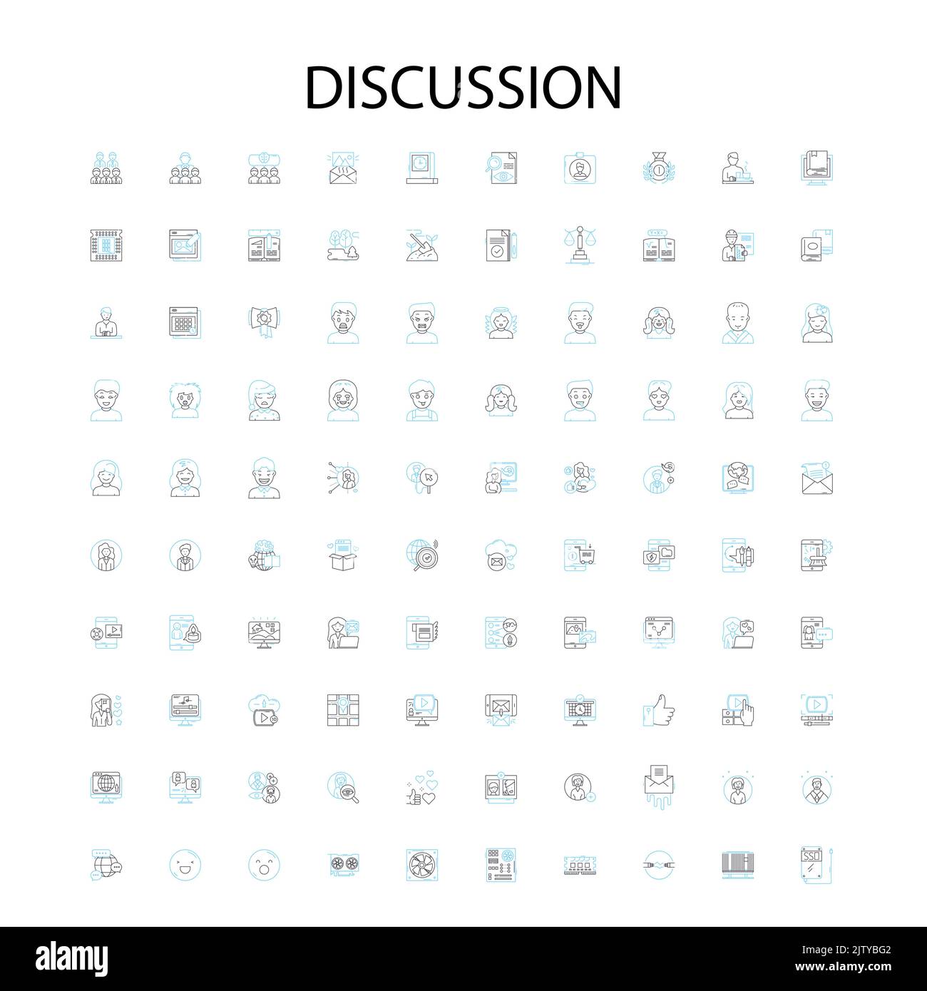 discussion icons, signs, outline symbols, concept linear illustration ...