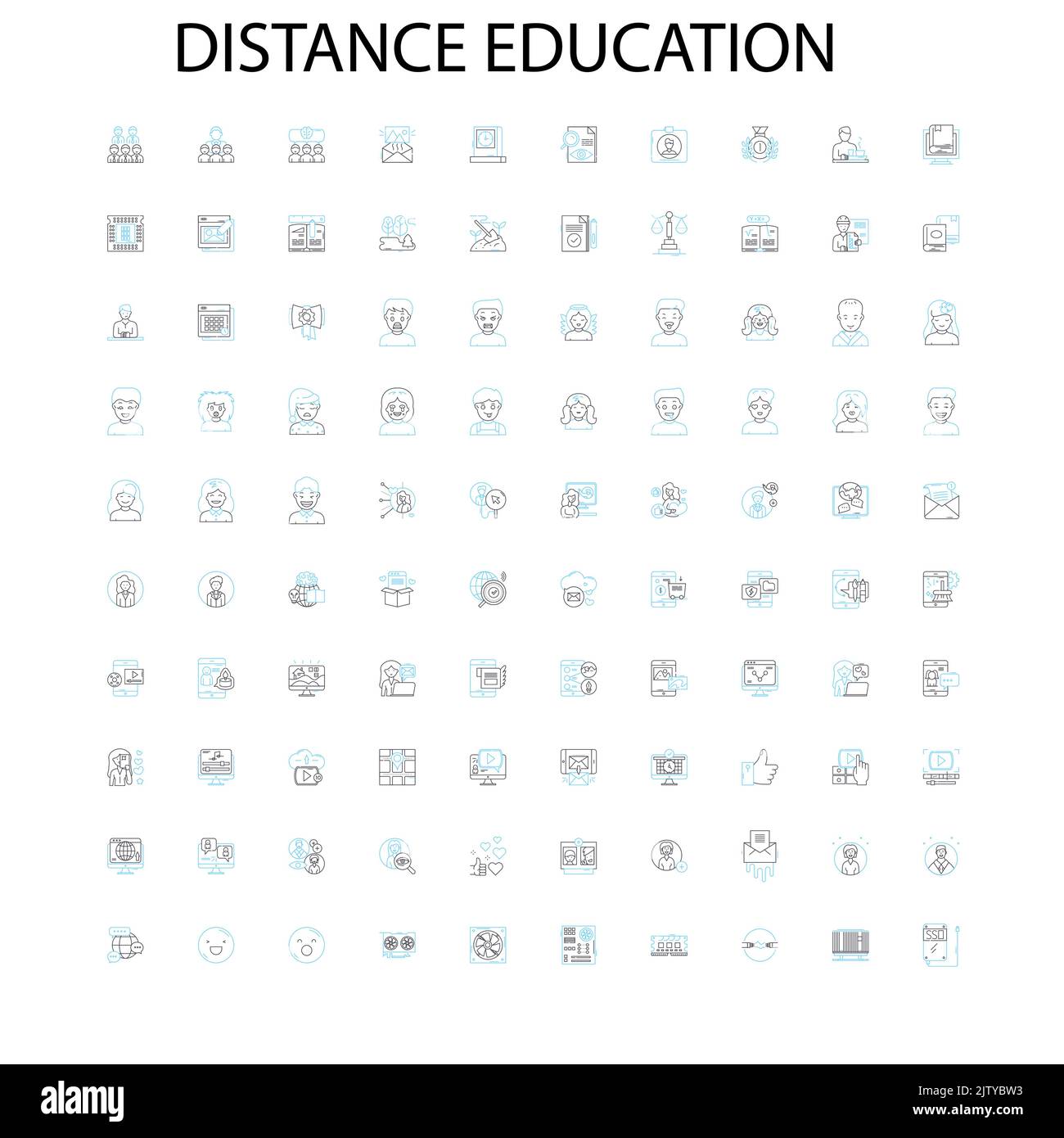 distance education icons, signs, outline symbols, concept linear ...