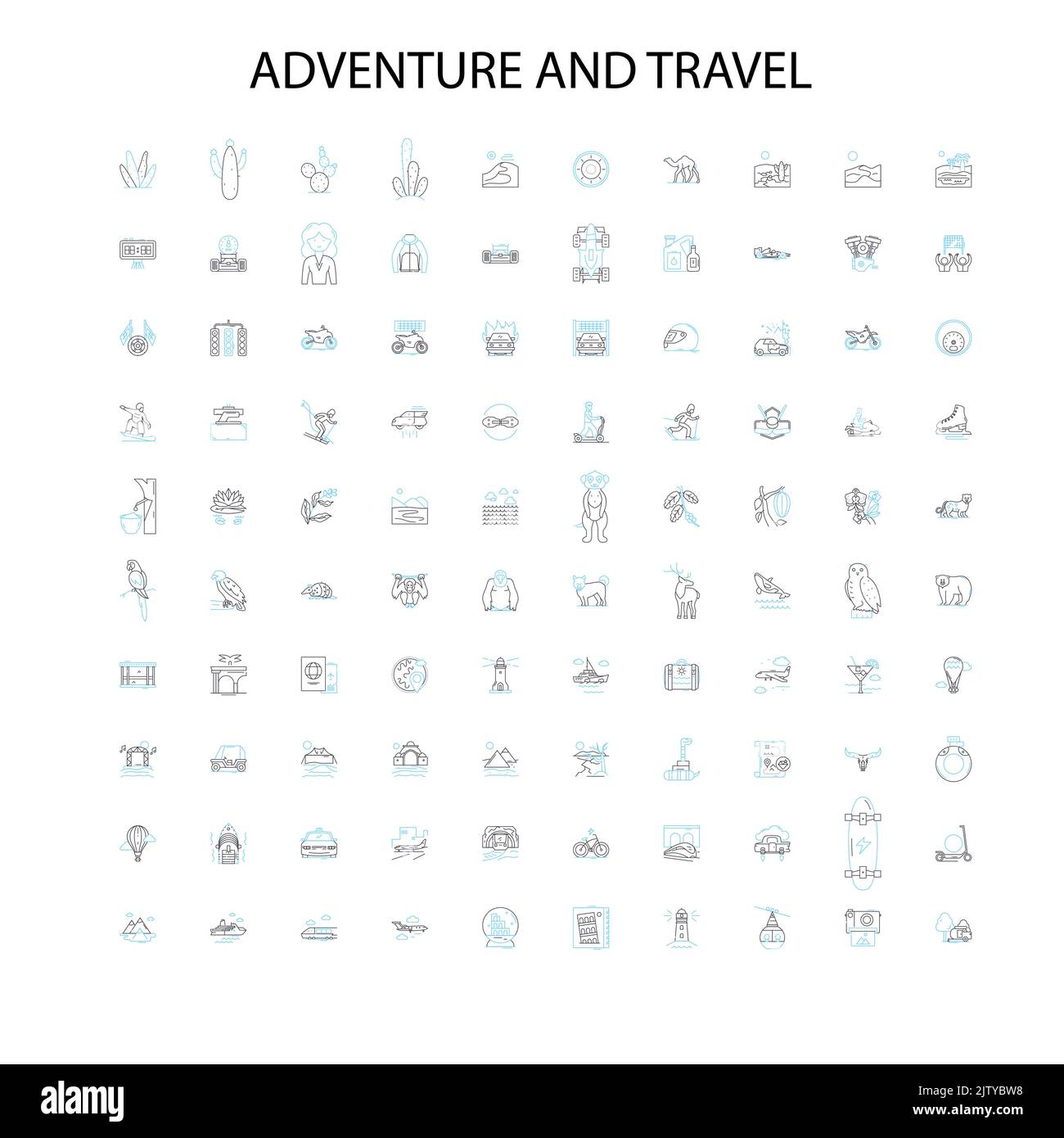 adventure and travel color icons, signs, outline symbols, concept ...