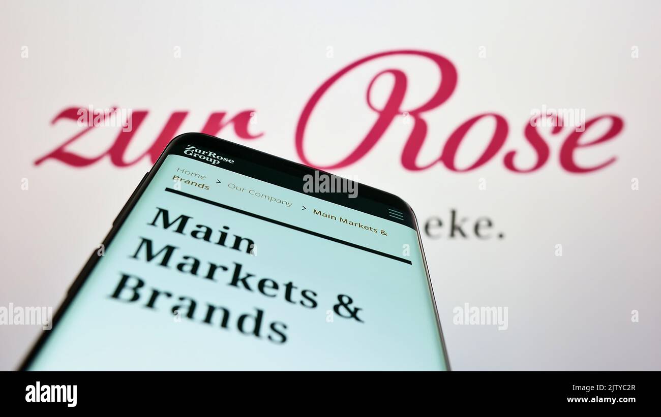 Mobile phone with website of Swiss pharmacy company Zur Rose Group AG ...