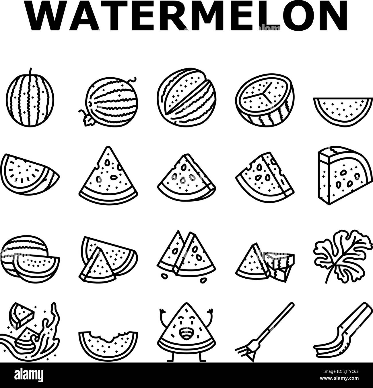 watermelon summer fruit slice icons set vector Stock Vector Image & Art ...