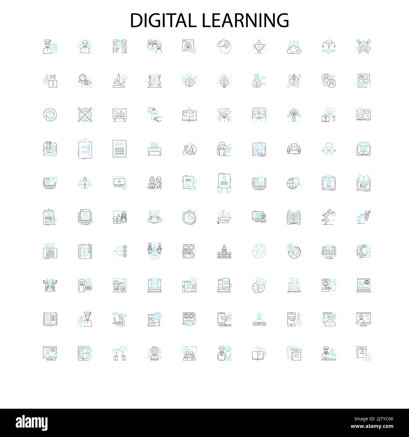 digital learning icons, signs, outline symbols, concept linear illustration line collection ...