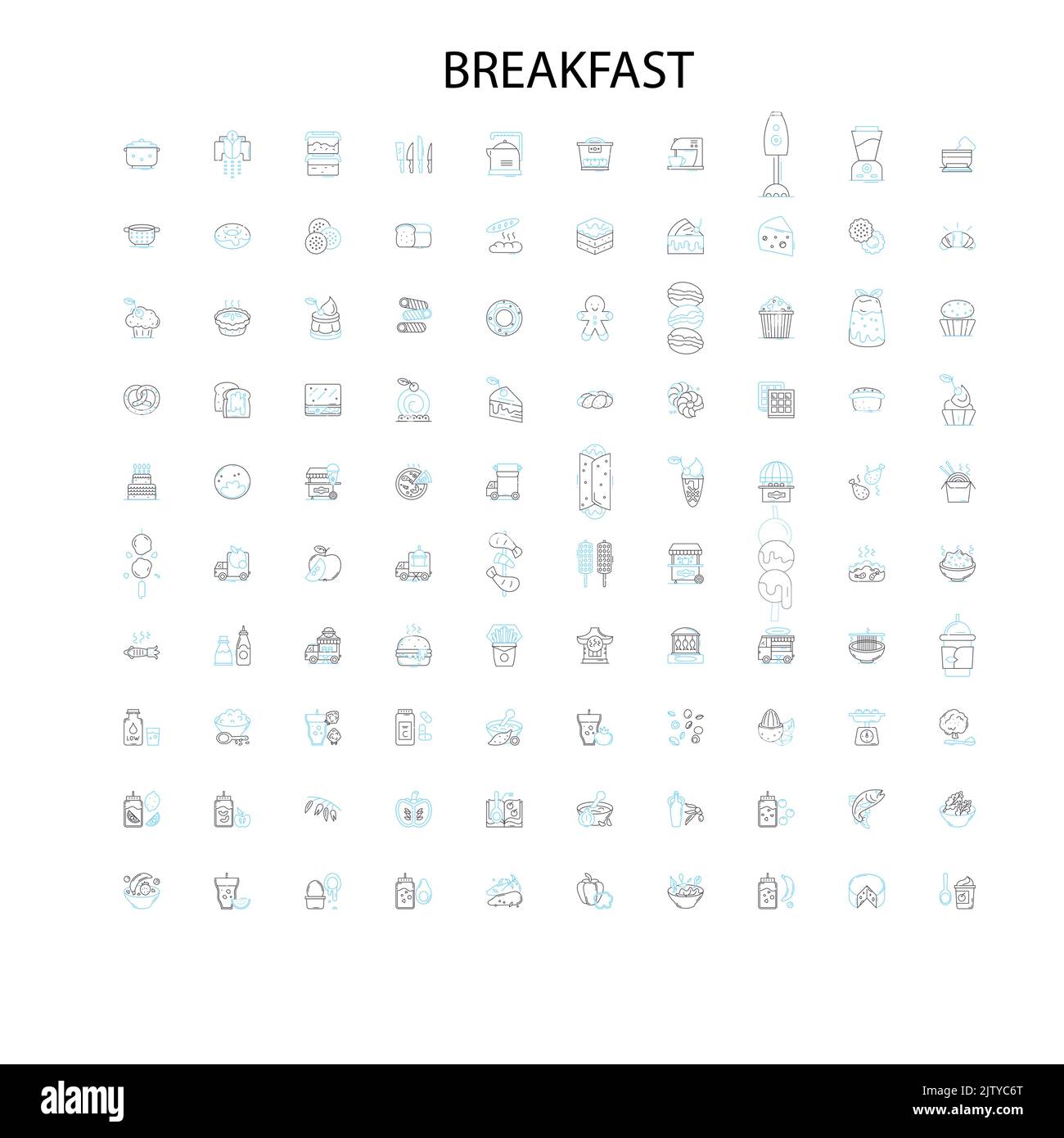 breakfast icons, signs, outline symbols, concept linear illustration ...