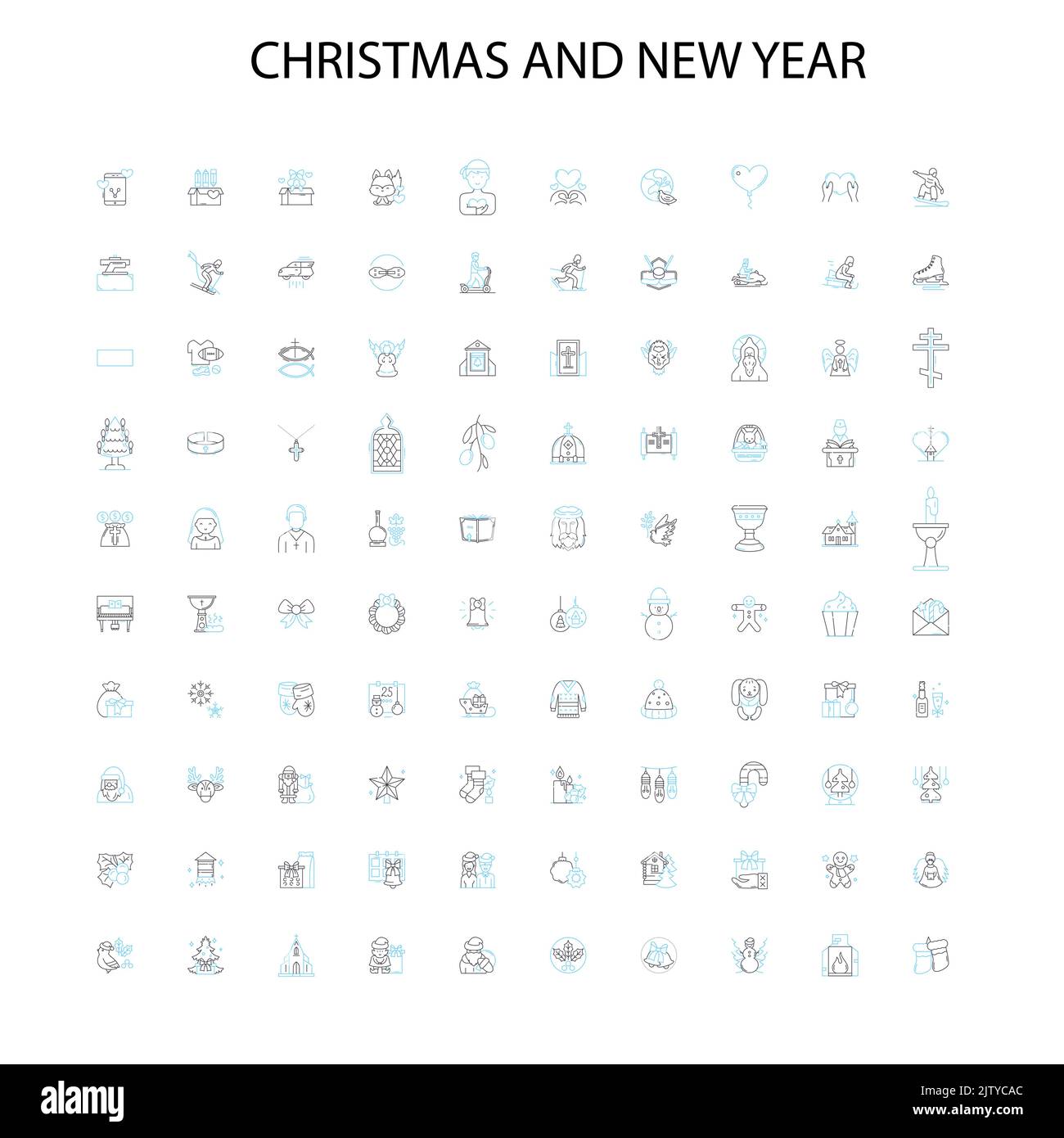 christmas and new year icons, signs, outline symbols, concept linear ...