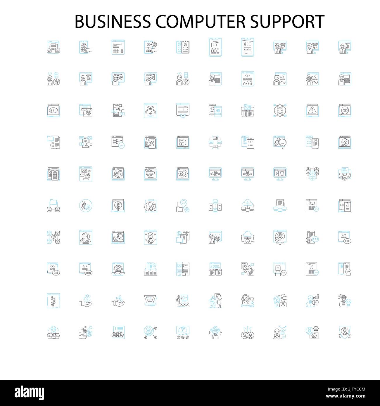 business computer support icons, signs, outline symbols, concept linear ...