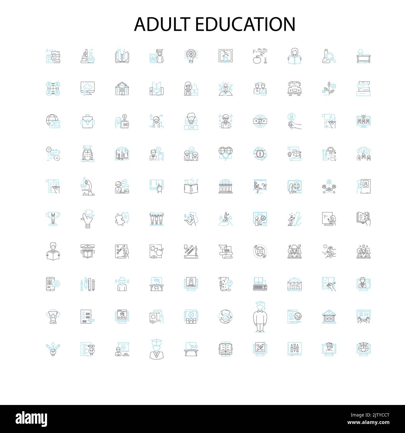 adult education icons, signs, outline symbols, concept linear ...