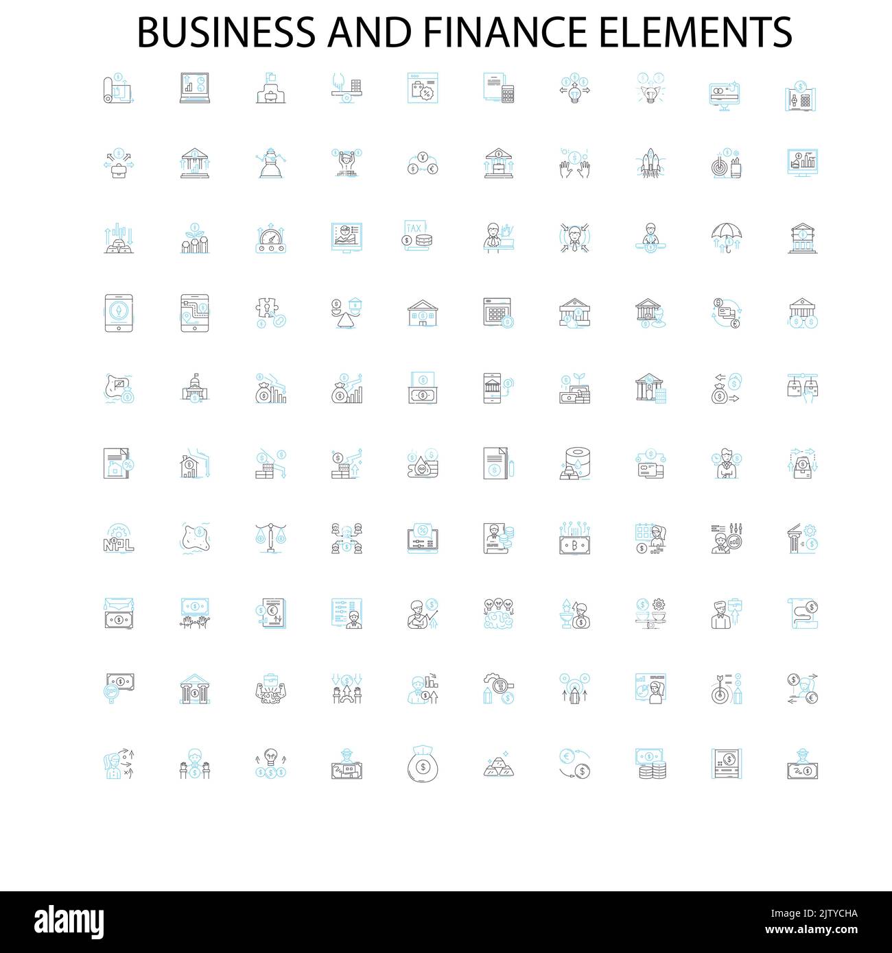 business and finance elements icons, signs, outline symbols, concept ...