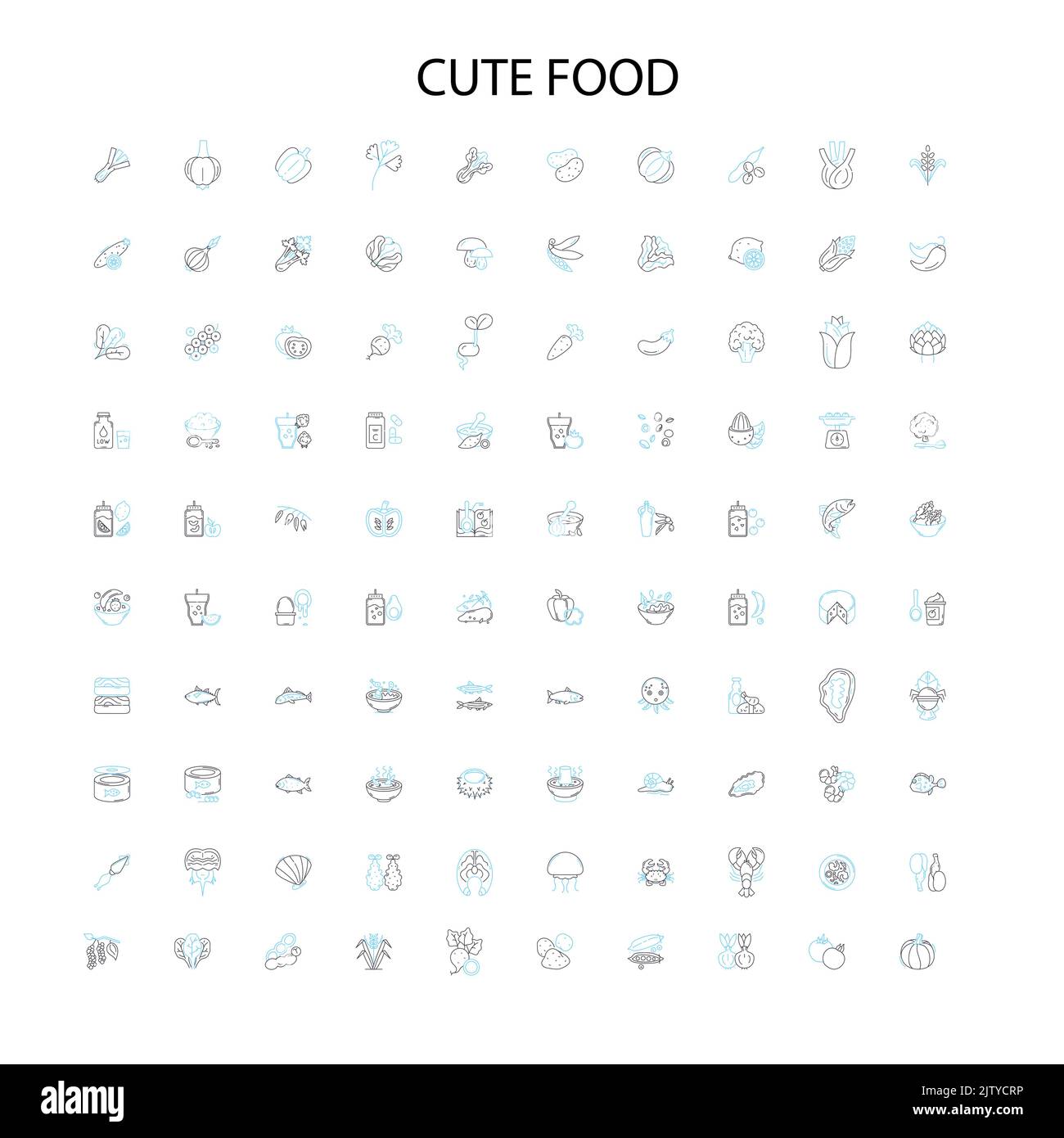 cute food icons, signs, outline symbols, concept linear illustration ...